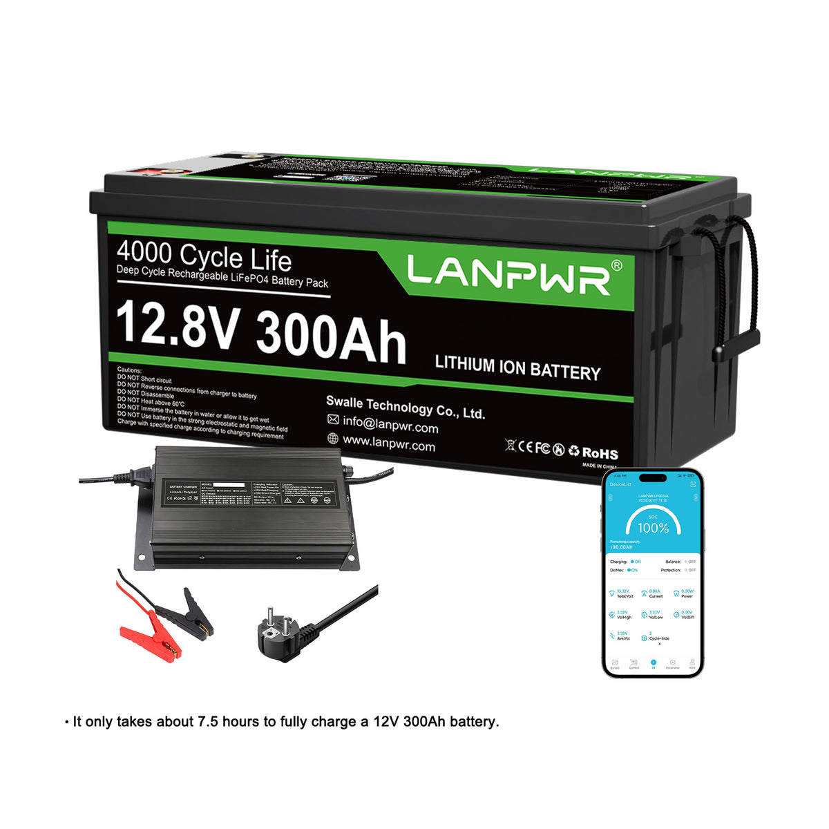 LANPWR 12V 300Ah 3840Wh LiFePO4 Battery Pack